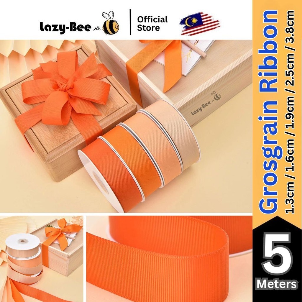 LAZY BEE 5 meter Russet Orange Gold Copper Grosgrain Ribbon Reben Door Gift Wrap Pack Party ...