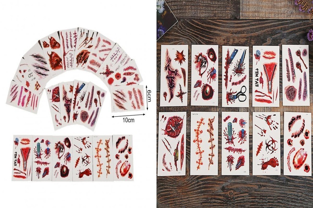 TRD Zombie Bite Tattoo Cosplay 20pcs Realistic Fake Blood Scars Cuts ...