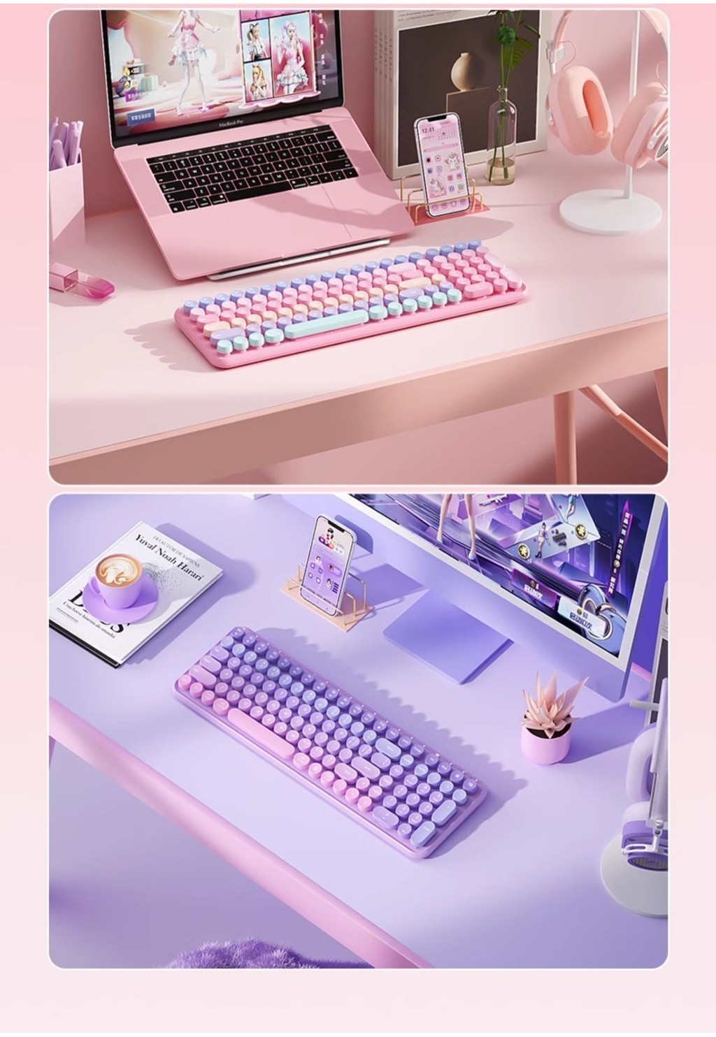 BOW Wireless 2.4g Keyboard and Mouse Set, Special Charging for Girls ...