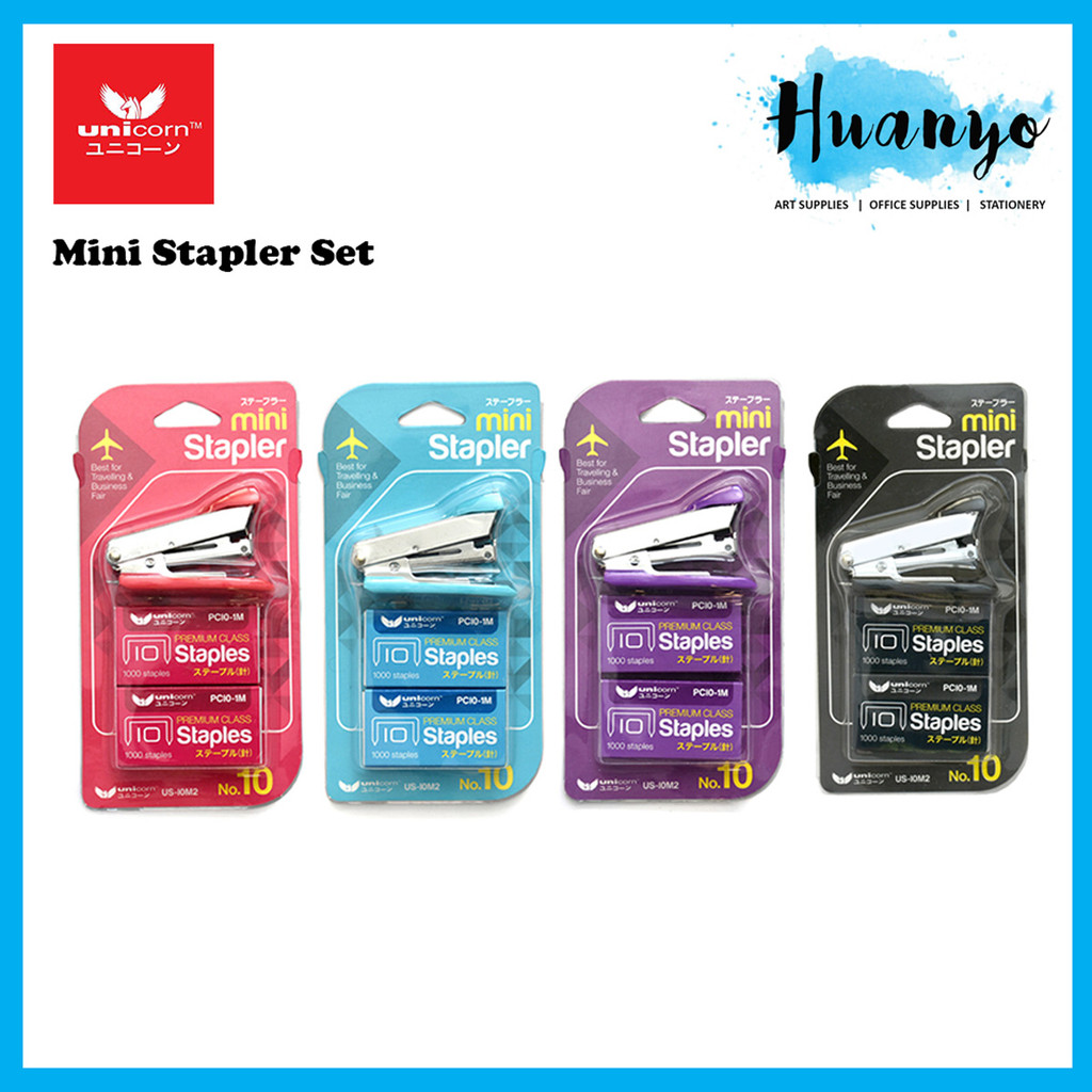 Unicorn 3 in 1 Mini Stapler No.10 Set (Red/Blue/Purple/Grey) [Random ...