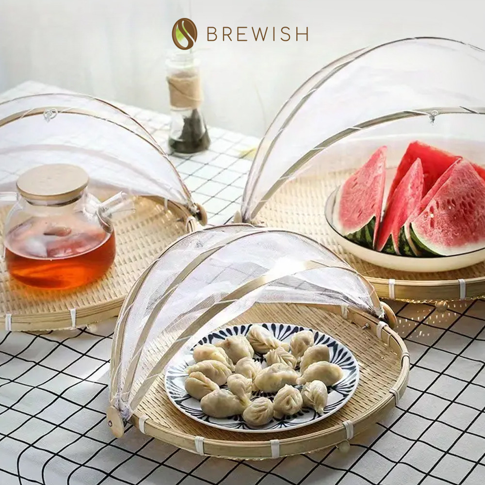 BREWISH Hand Woven Round Bamboo Sieve Food Cover Dustproof Serving ...