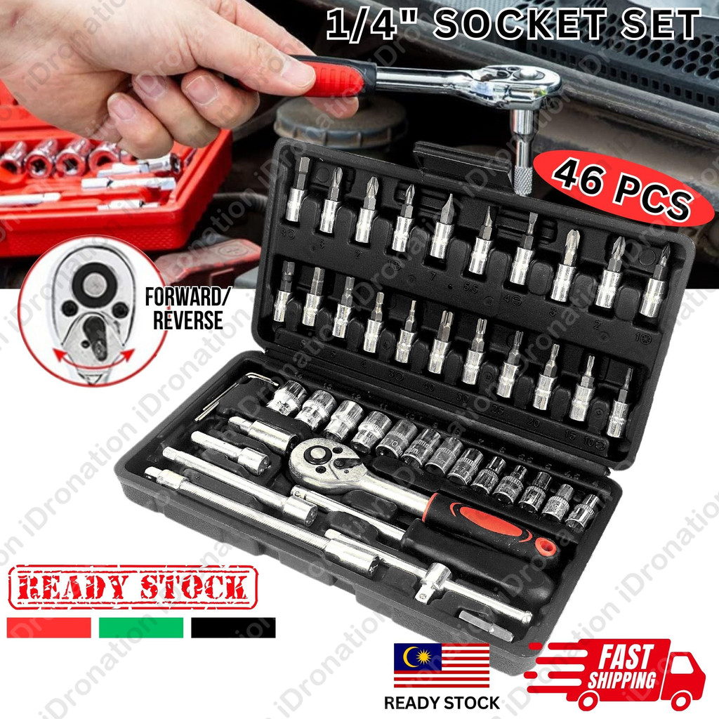 46PCS Chrome Vanadium Bolt Socket 46PC Wrench Screwdriver Bit Set Repairing Kit Tool Repair ...