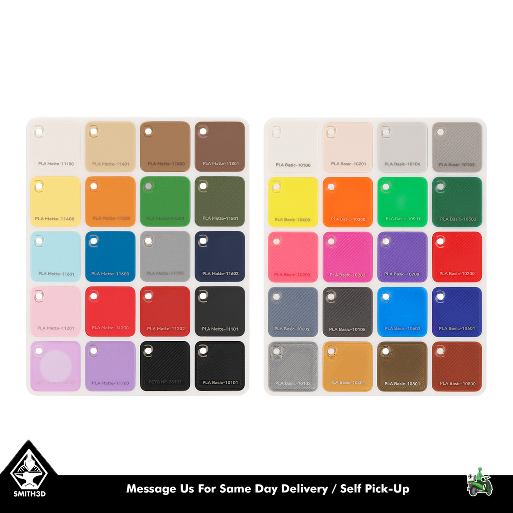 Bambu Lab Filament Swatches, Color Reference for Bambu Lab Filament ...