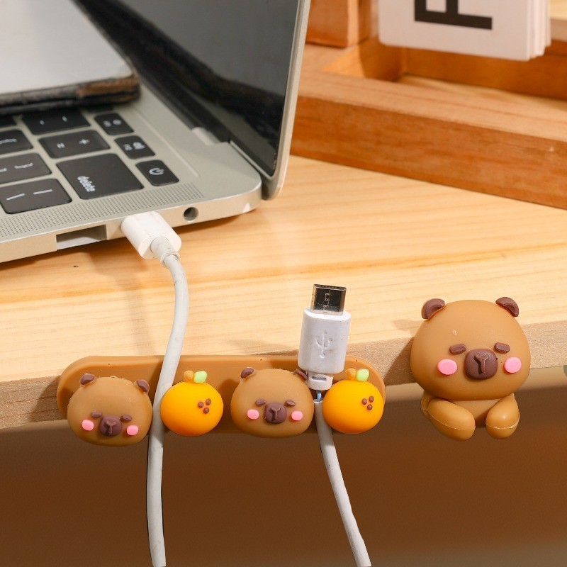 Cute Capybara Cable Management System - No-Tool Self-Adhesive PVC Cord ...