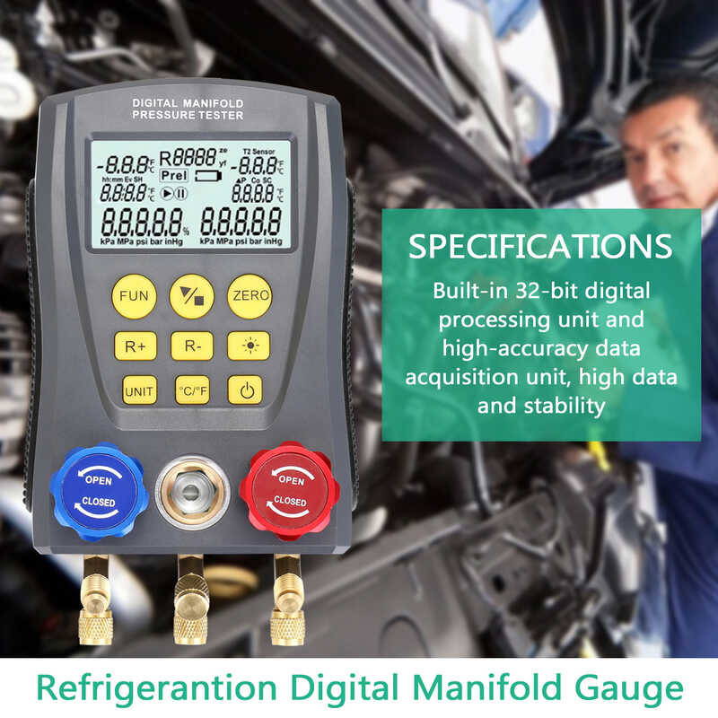 Vacuum Pressure Refrigeration HVAC Temperature Tester Digital Manifold ...