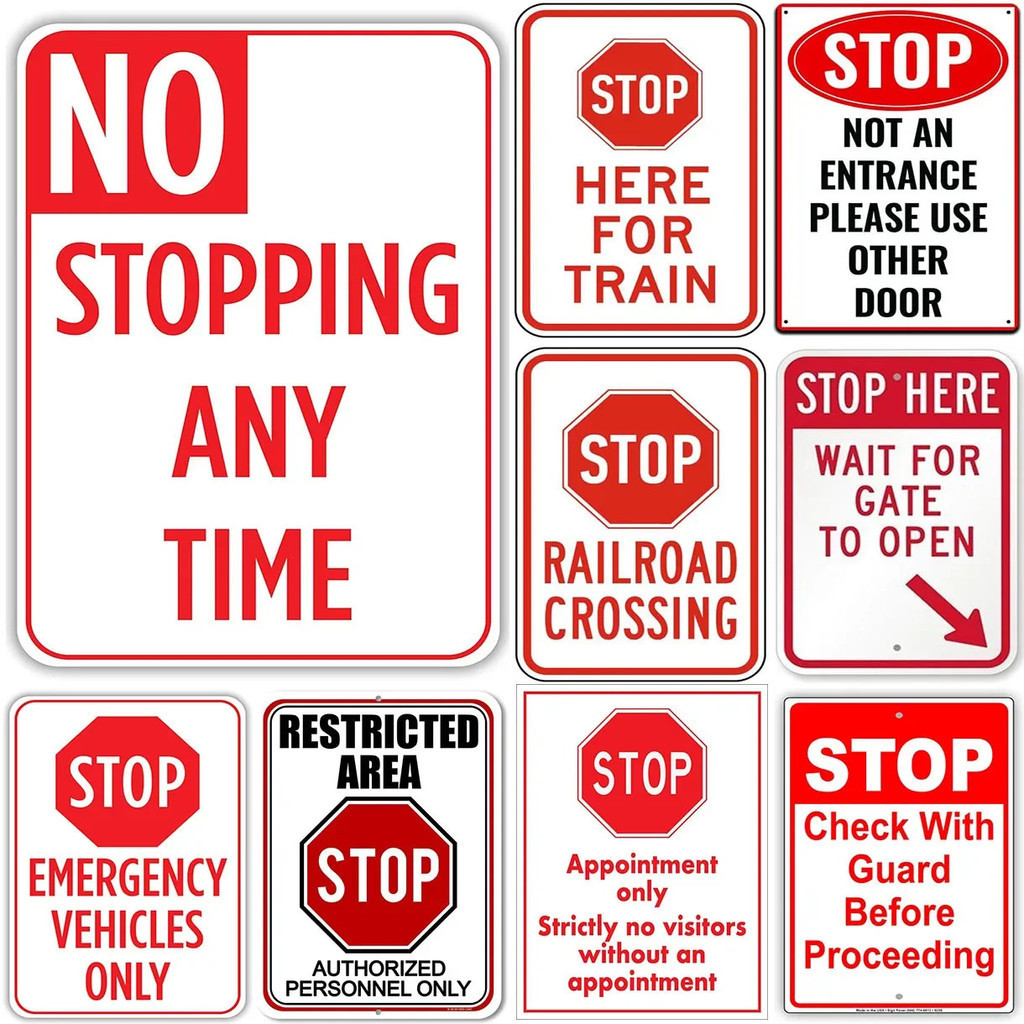 Stop Warning Metal Tin Vintage Signs No Stopping Posters Plate Wall ...