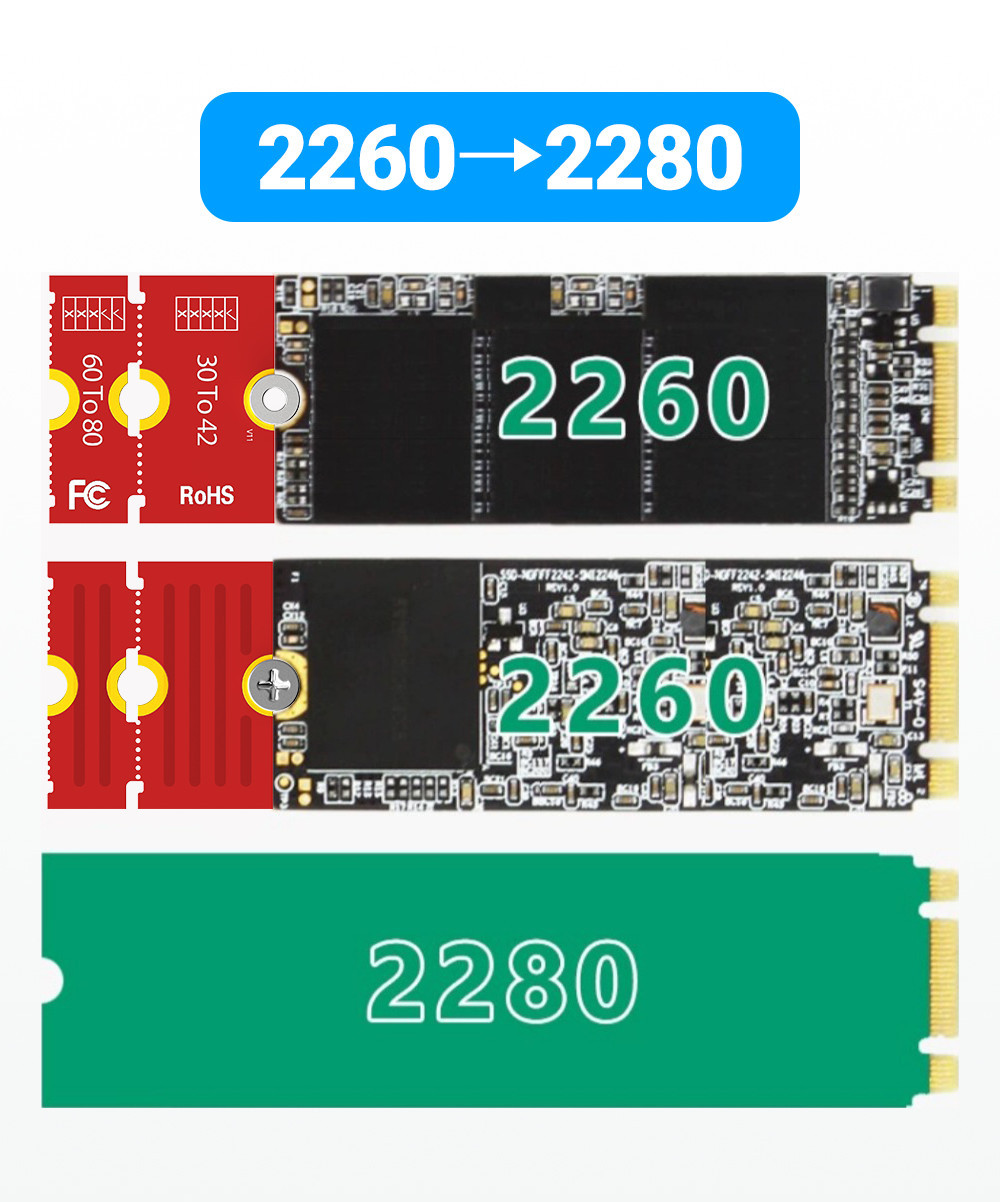 JEYI M.2 NGFF NVME SSD Extension Bracket Transfer 2230 2242 2260 2280 ...