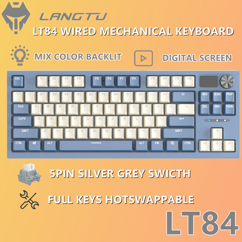 LANGTU LT84 Wired Mechanical Keyboard Grey Linear Switch With Screen ...