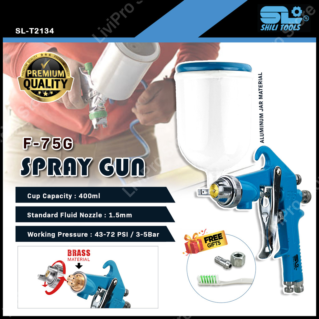 (F-75G) Shili Tools Paint Air Spray Gun SL-T2134 Aluminum 1.5mm Nozzle ...