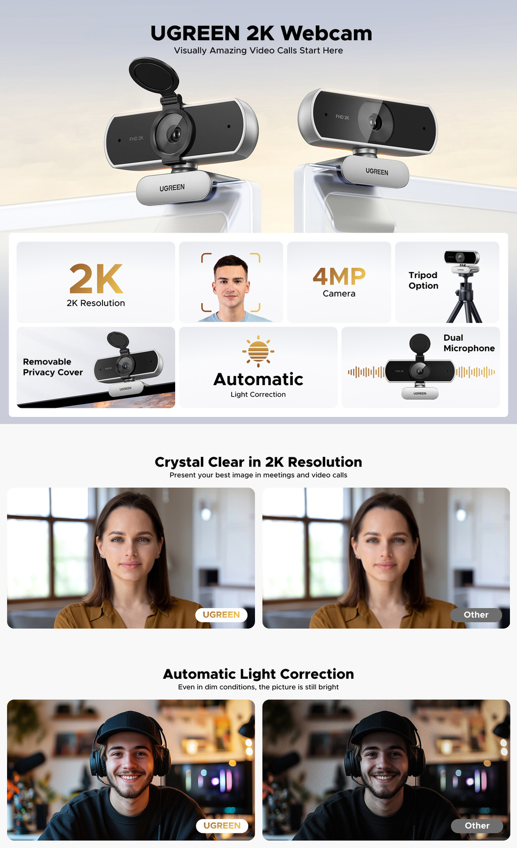 UGREEN 4K 2K HD 1080P FHD Webcam Live Stream Camera 30FPS Stereo ...