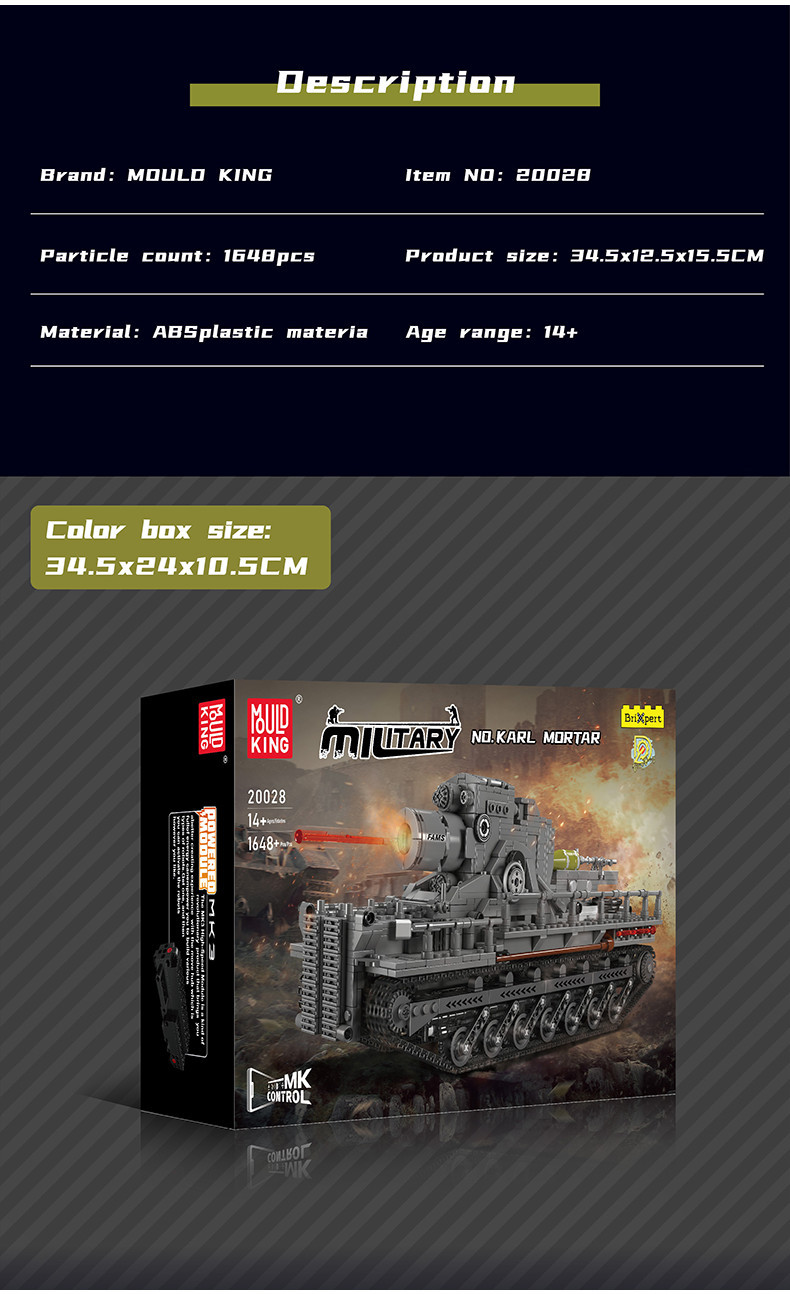 Mould King 20028 Military Remote Controlled Karl Mortar Tank Building ...