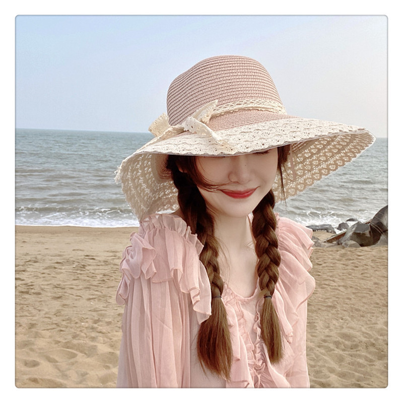 Summer Female Sweet Lace Streamer Straw Seaside Vacation Beach Outing ...