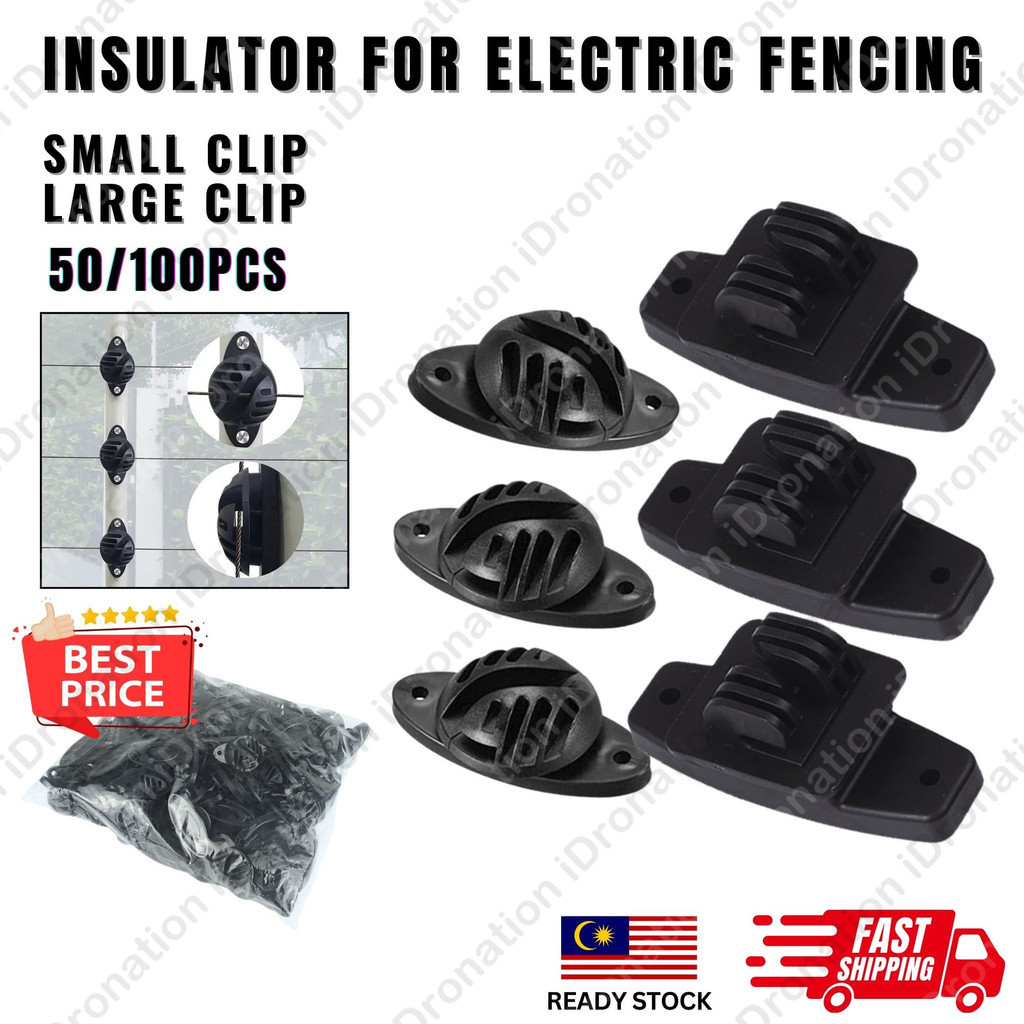 50/100PC Small Large Clip Wood Post Insulator Electric Fence Clips ...