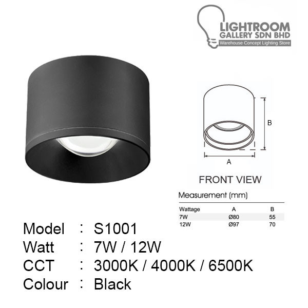 S1001 BK Yetplus Surface Mounted Downlight / Surface Eyeball 7W & 12W ...