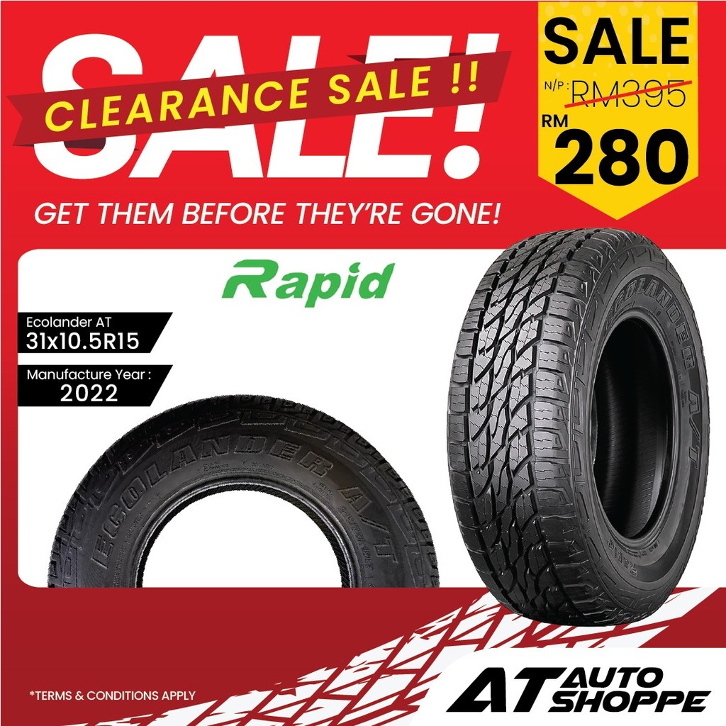 (Clearance 2022) Rapid Ecolander AT 15" 31 10.5 R15LT 4X4 4WD Tyre (1 ...