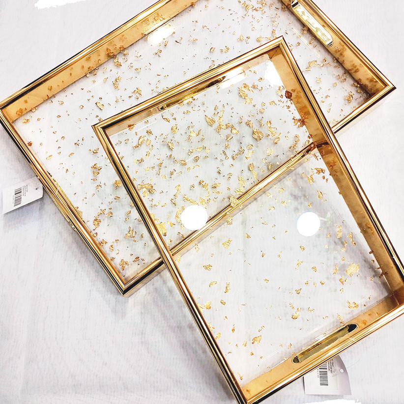 Romantika GOLD ARCYLIC TRAY 2 Size Serving Tray Plastic Frame Clear ...
