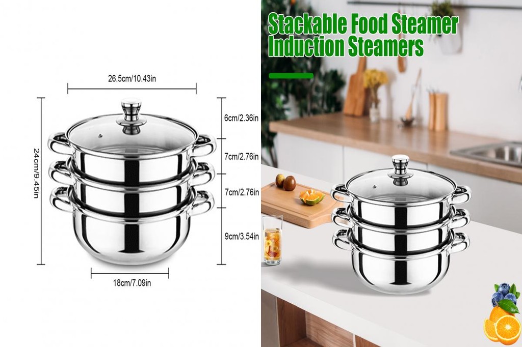 Stainless Steel Food Steamer Stackable Food Steamer 3 Tier Stainless ...
