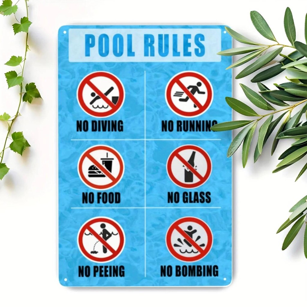 Metal Pool Rules Sign - No Running, Diving, Food, Glass, Peeing ...