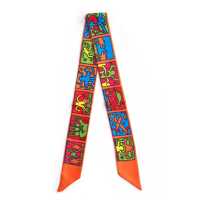 5*95CM Keith Haring Graffiti Bag Handle Slender Strip Small Silk Scarf ...