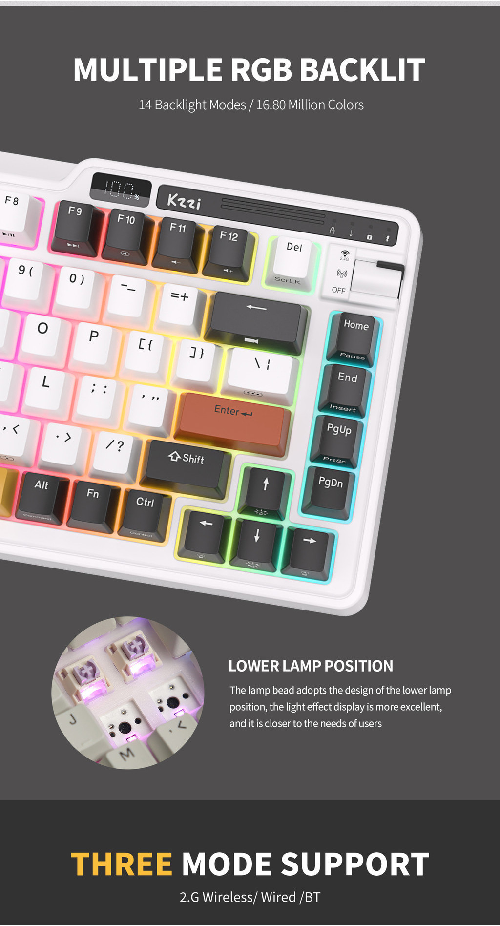 KZZI Kezhi K75 Pro Wireless Three-Mode Mechanical Keyboard Gasket ...