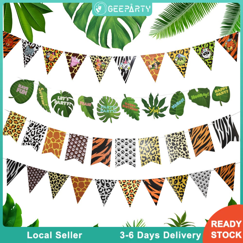 Jungle Safari Banner Flags Leaf Triangle Birthday Party Decorations ...