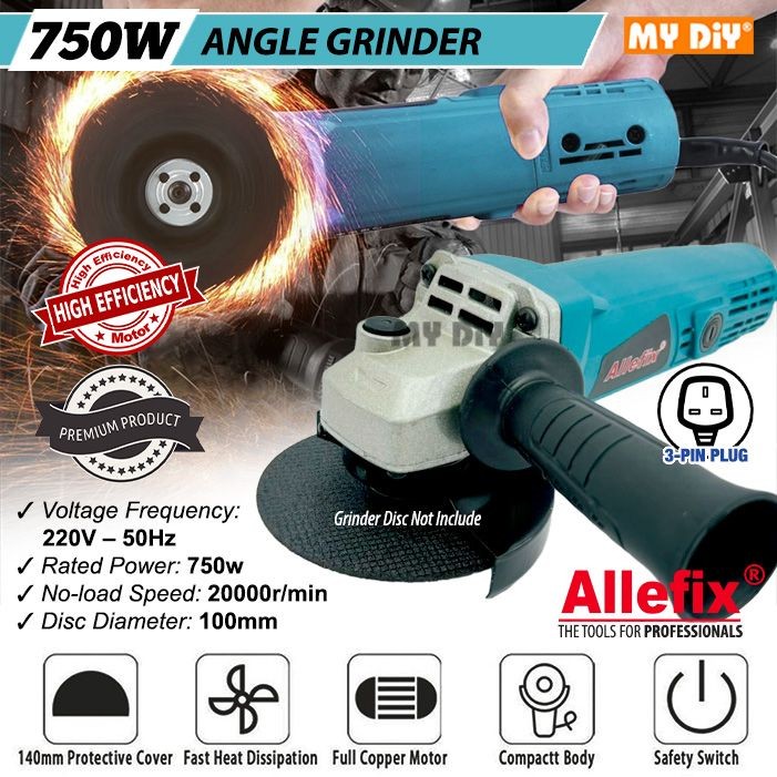 MYDIYHOMEDEPOT - ALLEFIX 4INCH 100MM 750WAngle Grinder Machine Cutting ...