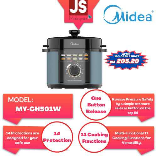 Midea Pressure Cooker 5.0L Non-Stick Pot [ MY-CH501W ] 7-in-1 Multi ...
