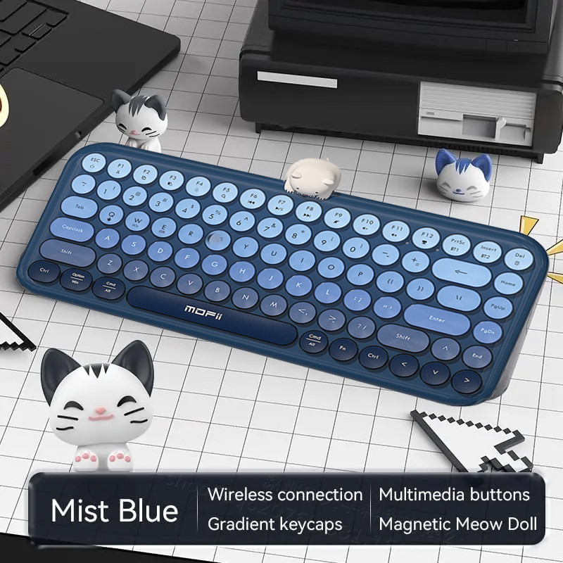 Jomaa &Mofi Ergonomic Bluetooth Wireless Keyboard 84 keys Retro Round ...