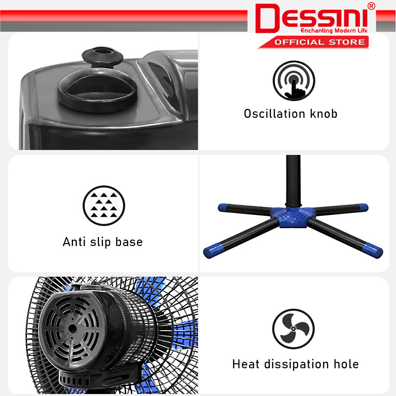 DESSINI ITALY 18'' Inch Stand Fan 3 Speed 5 Blade Oscillating Air Ventilator Conditioner Cooler ...