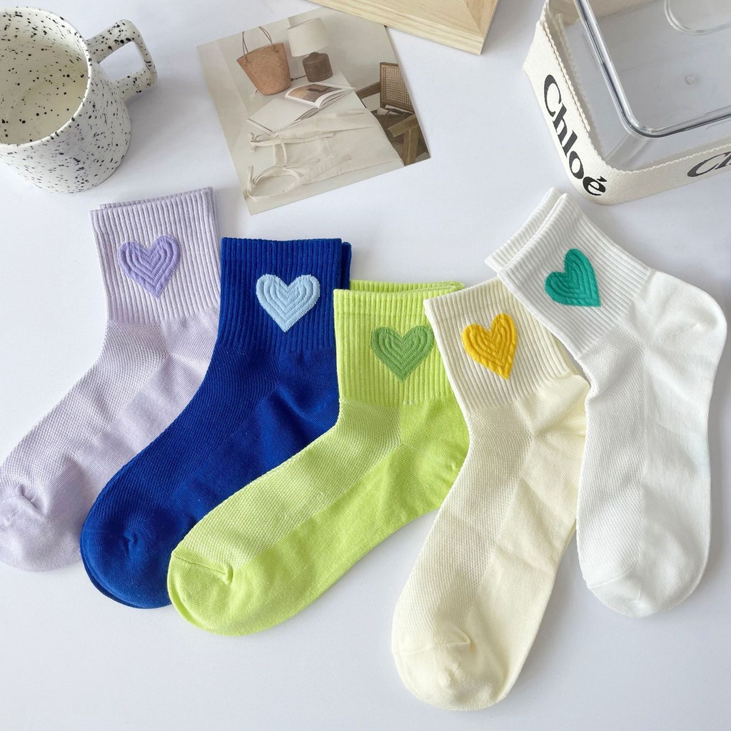 MALAYSIA READY STOCK!1 Pair Korean Style Women Love Logo Socks with ...
