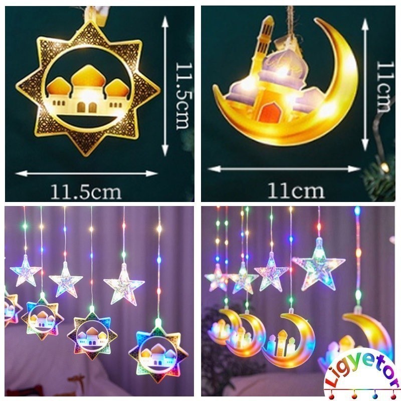 Ligyetor Malay Islamic LED Lights Sun Moon Curtain String Lights Castle ...