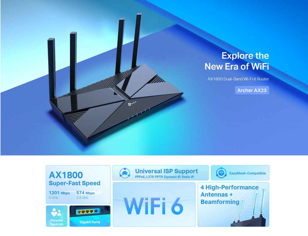 TP-Link Archer AX23 AX1800 Dual Band WiFi 6 Gigabit Wireless Wifi ...
