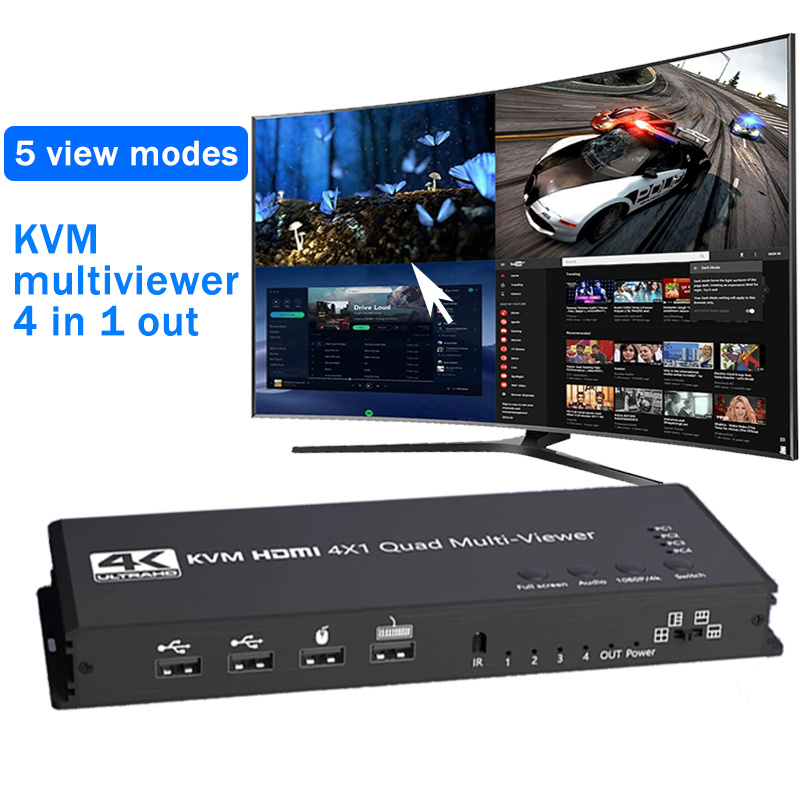 4K HDMI KVM Switch 4x1 Quad Multi Viewer 4 in 1 Out KVM HDMI Processor Screen Multiviewer ...