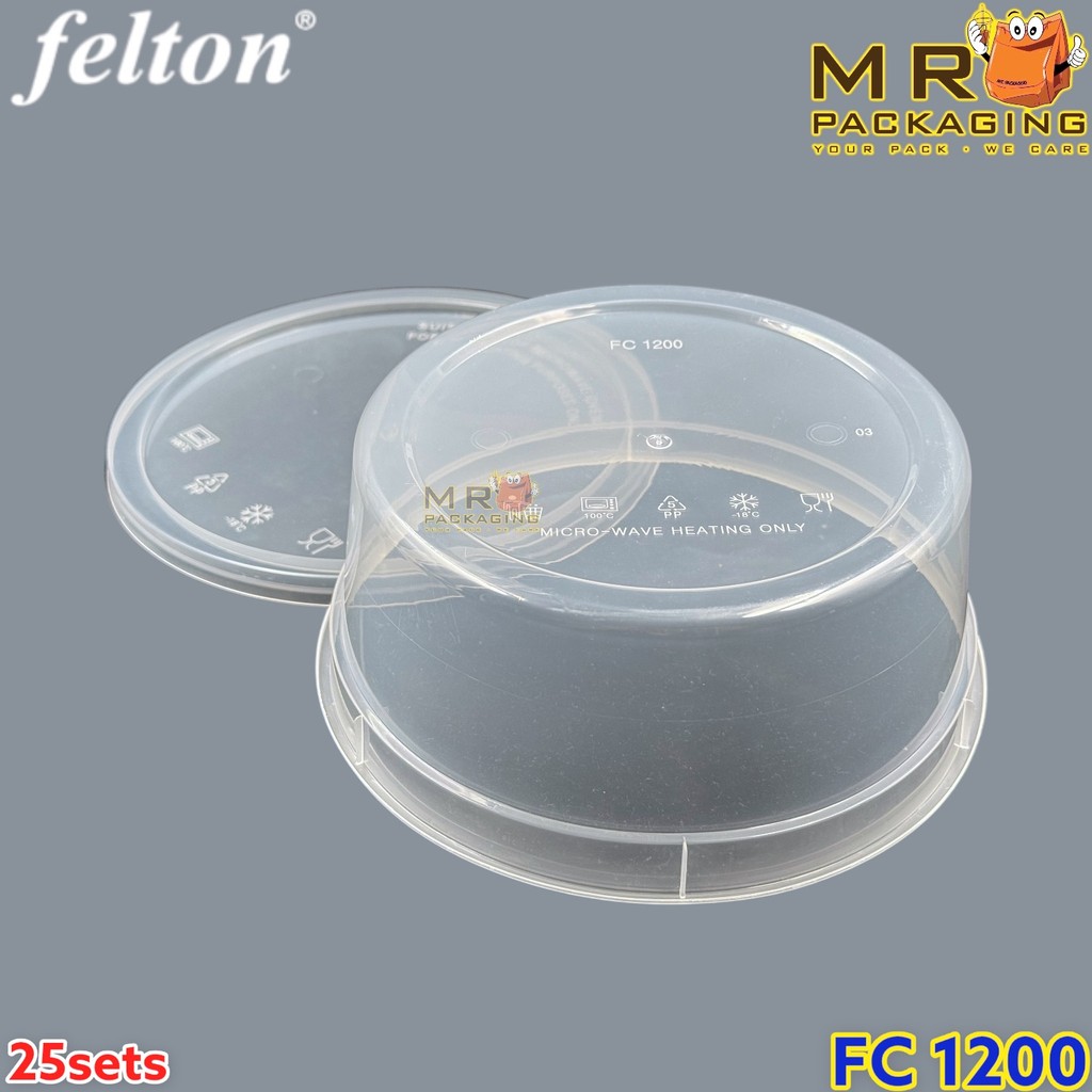 Felton 1200ml Round PP Container & Lid ( 25sets± ) FC1200 FC 1200 ml Disposable Plastic Food Box ...