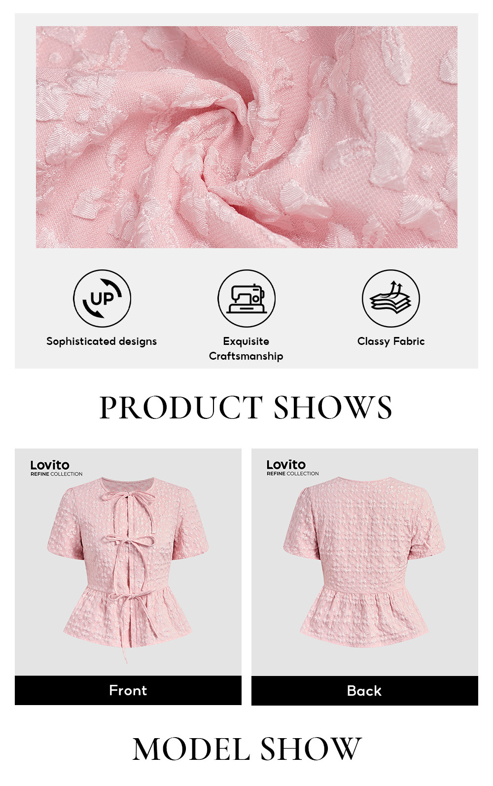 (Refine by Lovito) Cute Blouse Jacquard Fabric Lace Up Ruched Spring ...