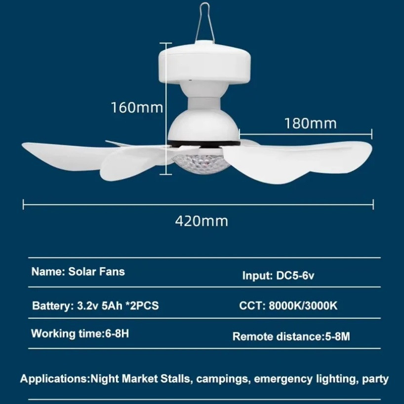 Solar Ceiling Fan with Light with Remote Control 3-Color LED Lighting ...