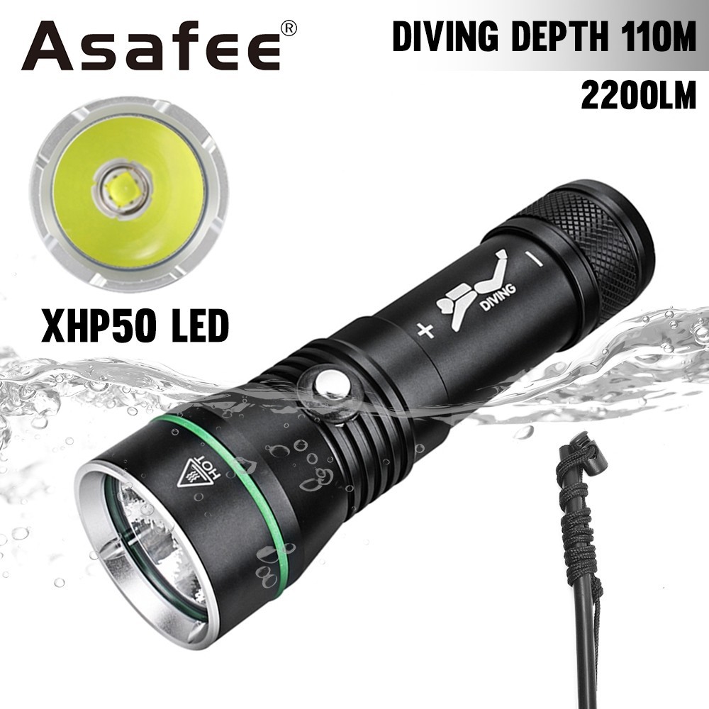 Asafee S3 Diving Flashlight Super Bright 2000LM P50 Lamp Bead Dive ...