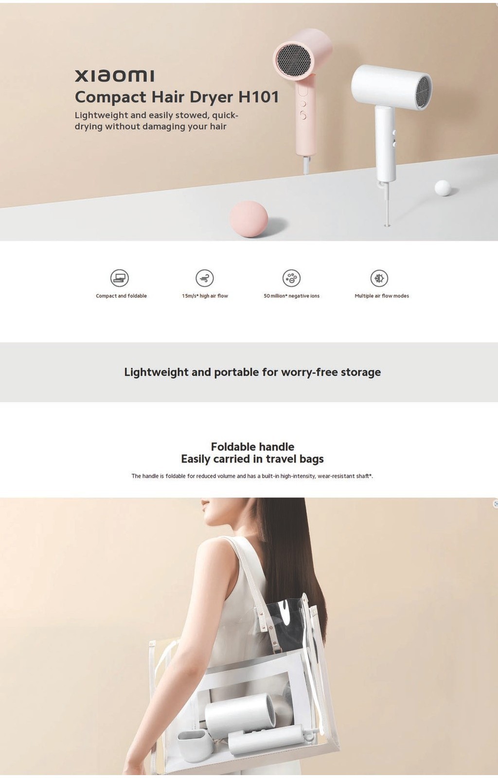 Xiaomi Compact Hair Dryer H101 | Multiple air flow modes | 15m/s high ...