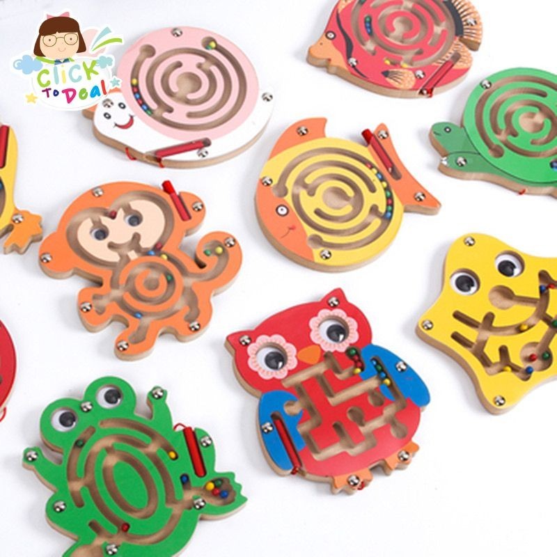 Wooden Magnetic Animal Maze Puzzle Kid Montessori Early Learning ...