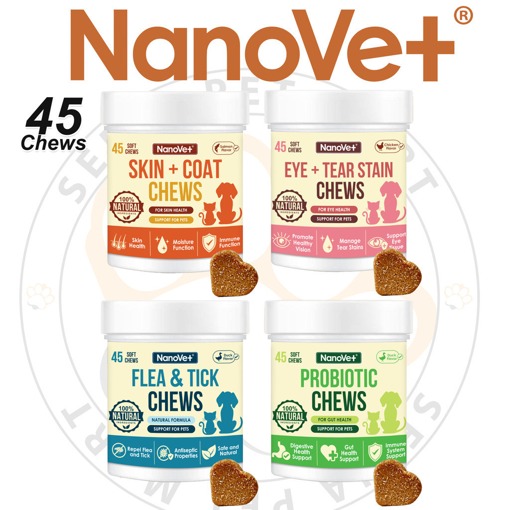 Nanovet Skin + Coat/Eye + Tear Stain/ Pet Flea and Tick/Probiotic Chews ...
