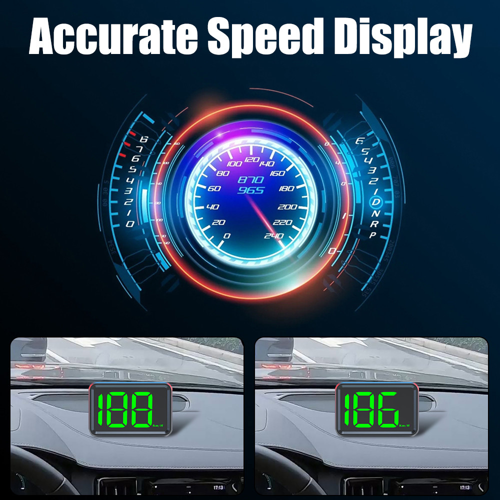 Digital USB Plug GPS HUD Speedometer Big Font White Green Light Display ...
