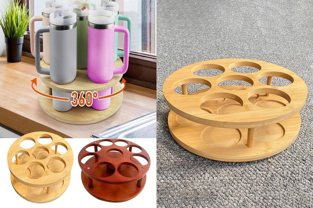 RC~ Sturdy Cup Storage Holder Water Bottle Rack Rotating Wooden Wine ...