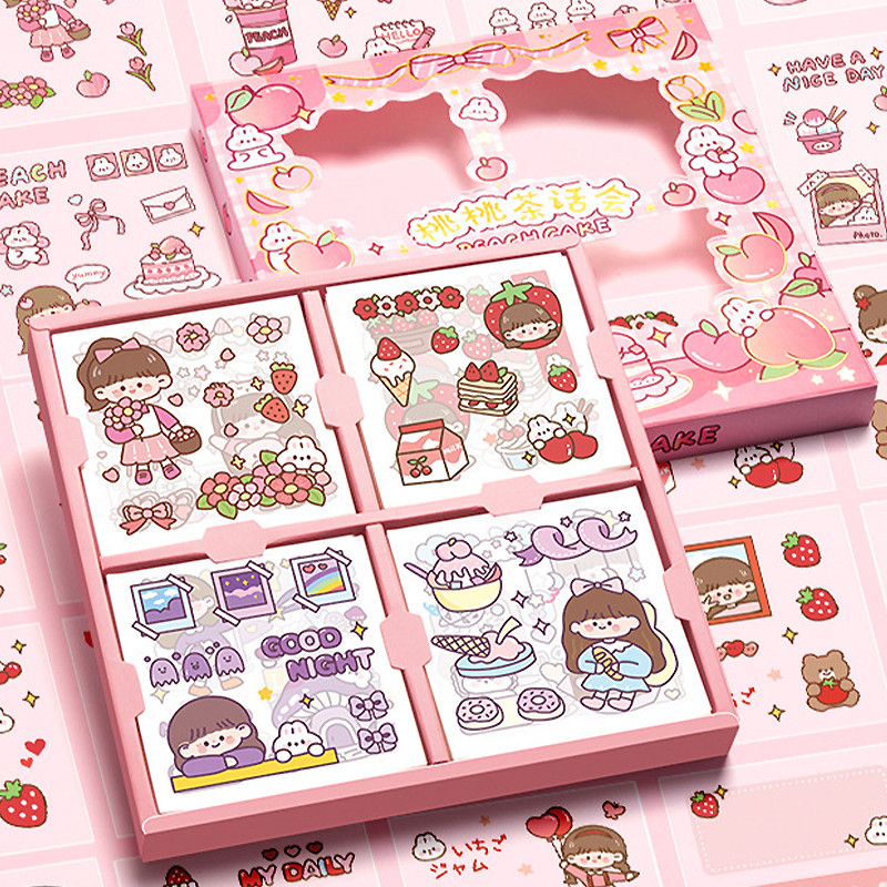 Cute Cartoon Sticker Gift Box Set Decorative 100 Sheets Pre-Cuts ...