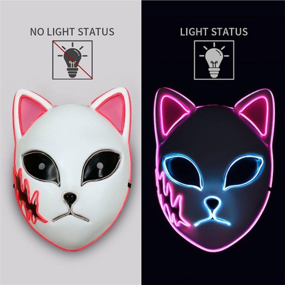 LED Demon Slayer Mask Halloween Masquerade Party Cosplay Fox Prop ...