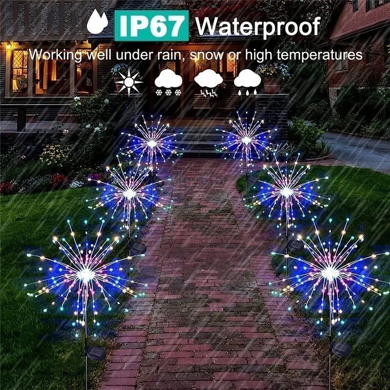 Waterproof Outdoor Solar Fireworks Lights Copper Wires String Starburst ...