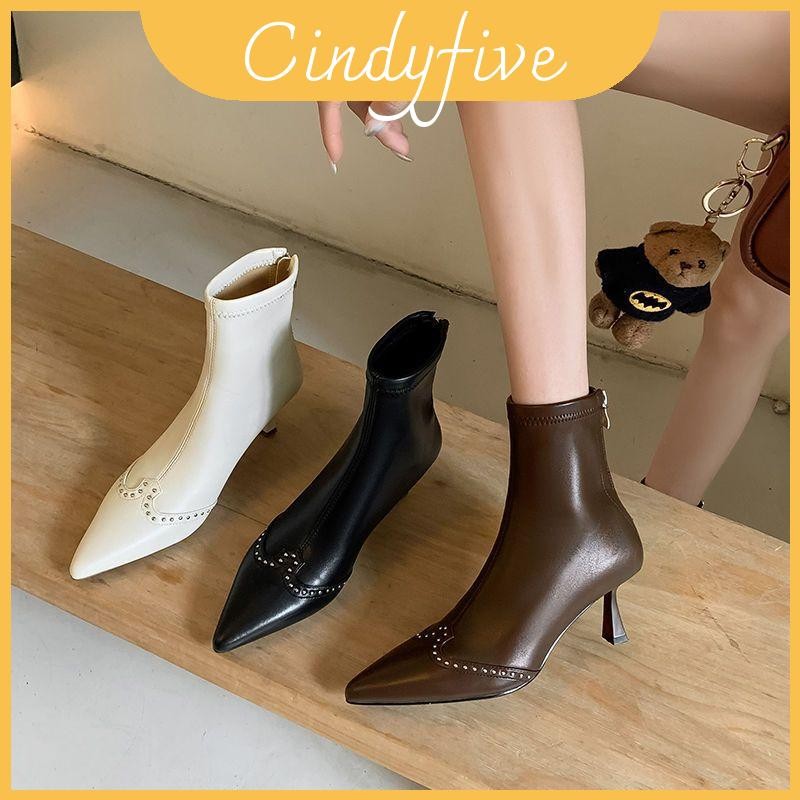 Heel Sleek High Rivet Slim Boots For Women With Resilient Rubber Sole ...