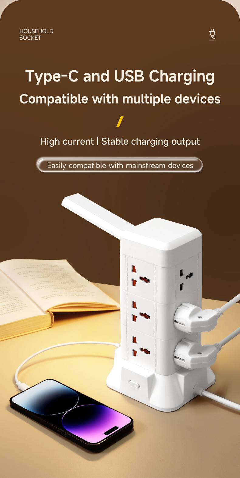 Wireless Charger Tower Extension Plug Tower Socket with USB+Type C ...