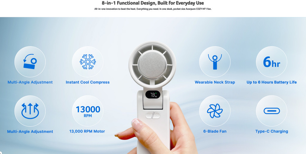 ACER Acerpure Cozy HF1 HF315 10W Handheld Fan - Cool Compress/5 Speed ...