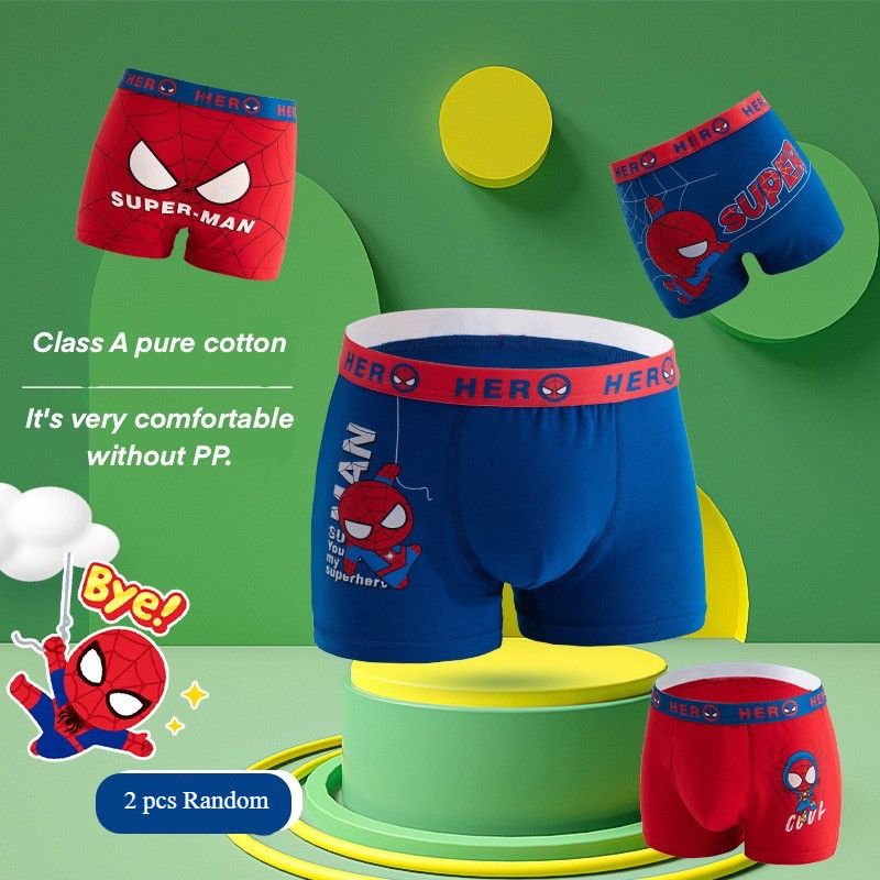 3-12 Years Old Cotton Boxer for Boys New 2pcs RANDOM DESIGN Cute Spider ...