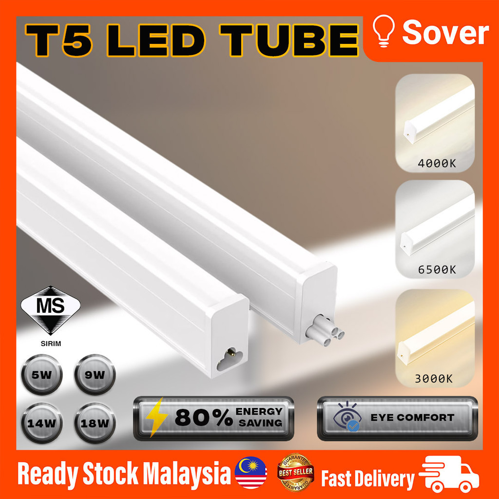 SOVER [SIRIM] High Grade T5 Led Tube Fitting 1 Feet - 4 Feet 6500K 3000K 4000K Ceiling Wall ...